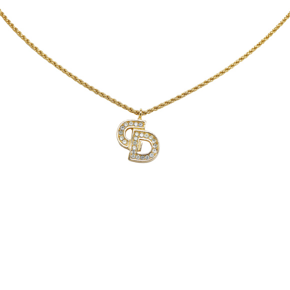 Dior | Jewelry | Dior Logo Rhinestone Pendant Necklace Costume Necklace ...